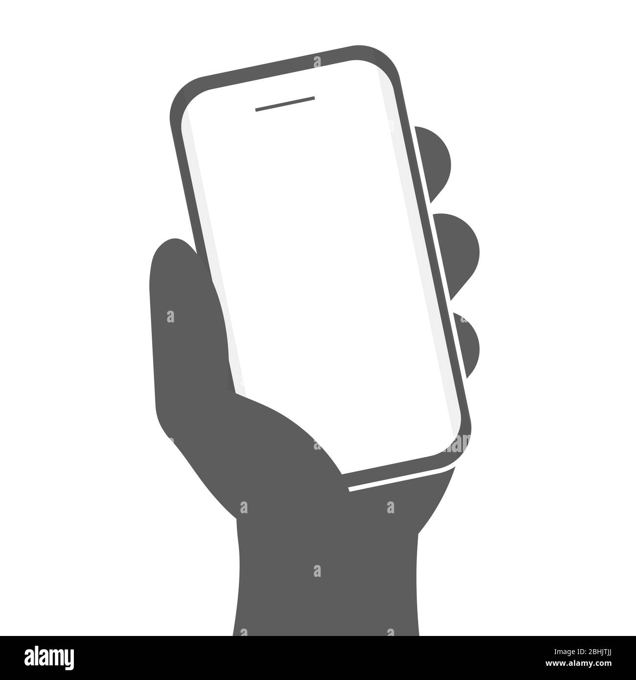Hand hold smart mobil phone grey color, On white background isolated ...