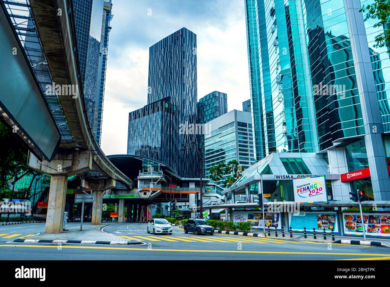 Landscape of a crossroad with a two-story road of a beautiful modern ...