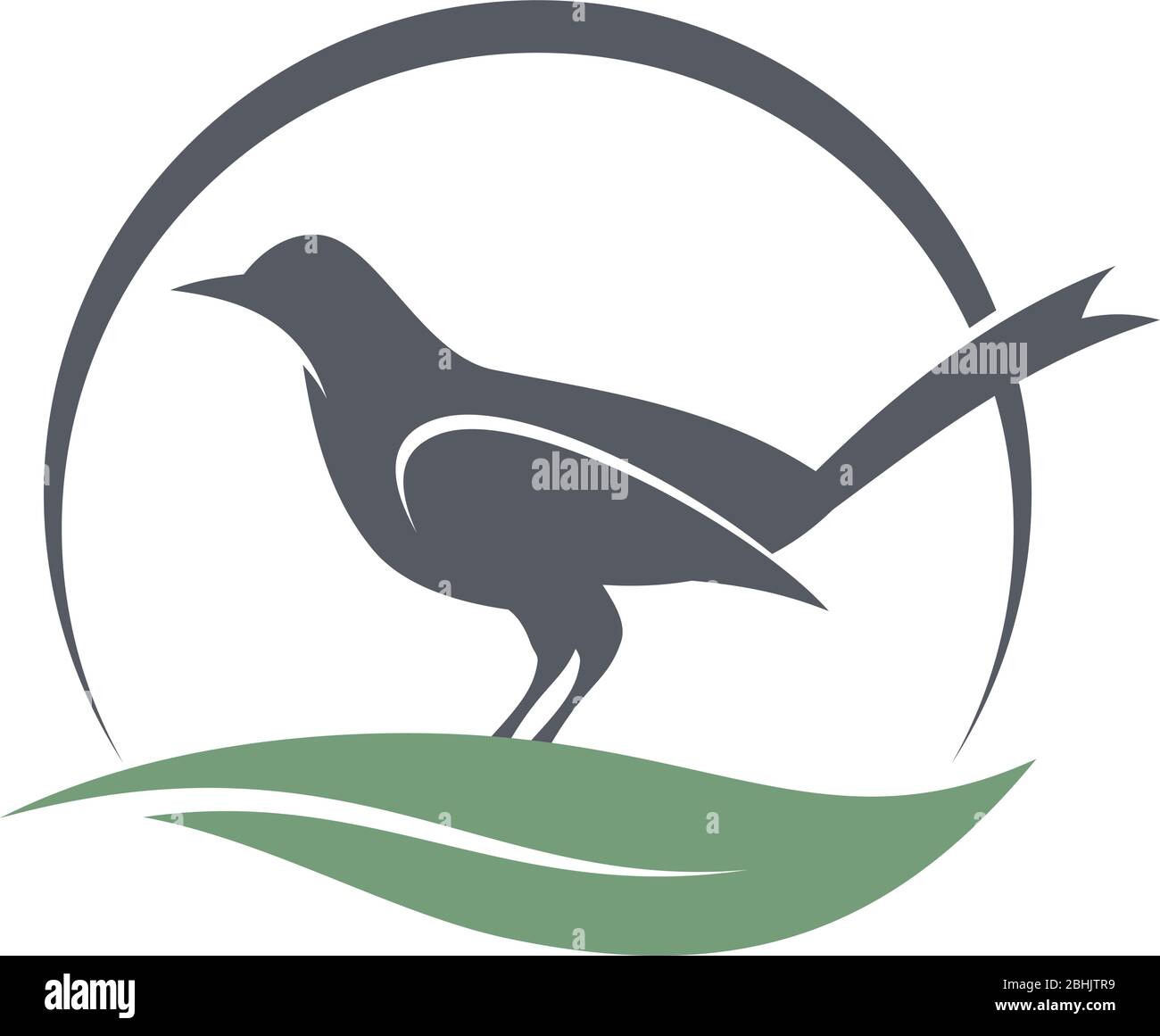 Silhouette bird icon logo design with abstract half-round and swoosh ...