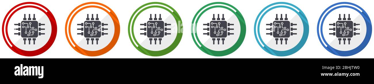 Circuit icon set, technology, chip, processor flat design vector ...