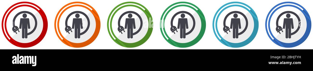 Android charging wire icon set, humanoid robot flat design vector ...