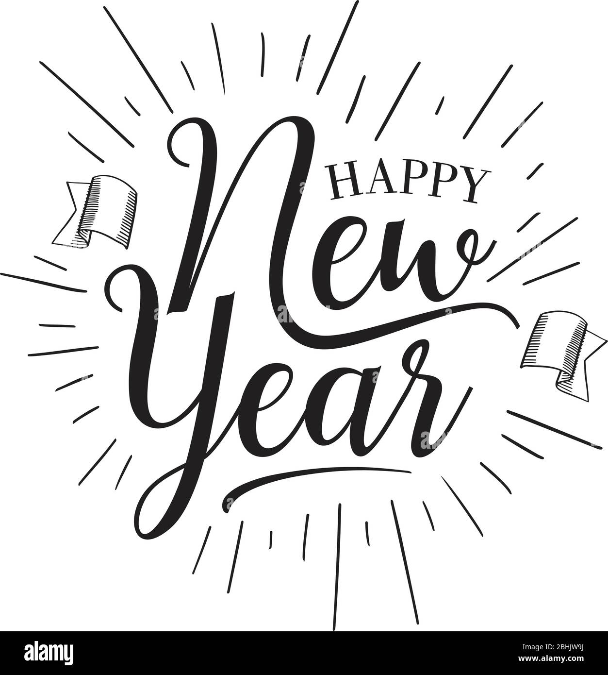 Vintage design hand lettering emblem Happy New Year celebration ...