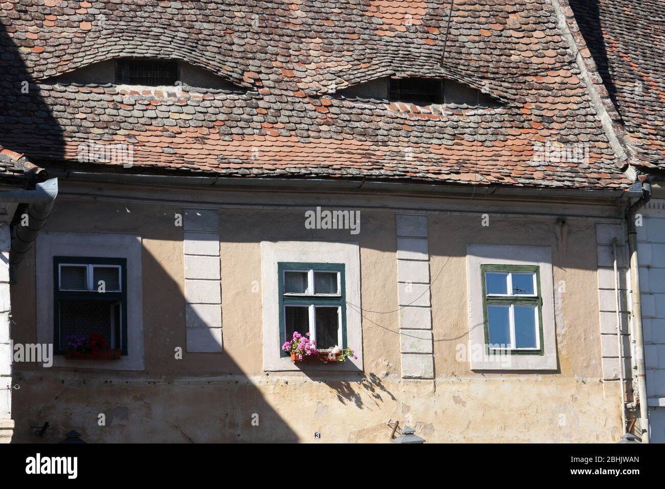 Sibiu, Romania. Facade of a 15th century house, historical monument ...