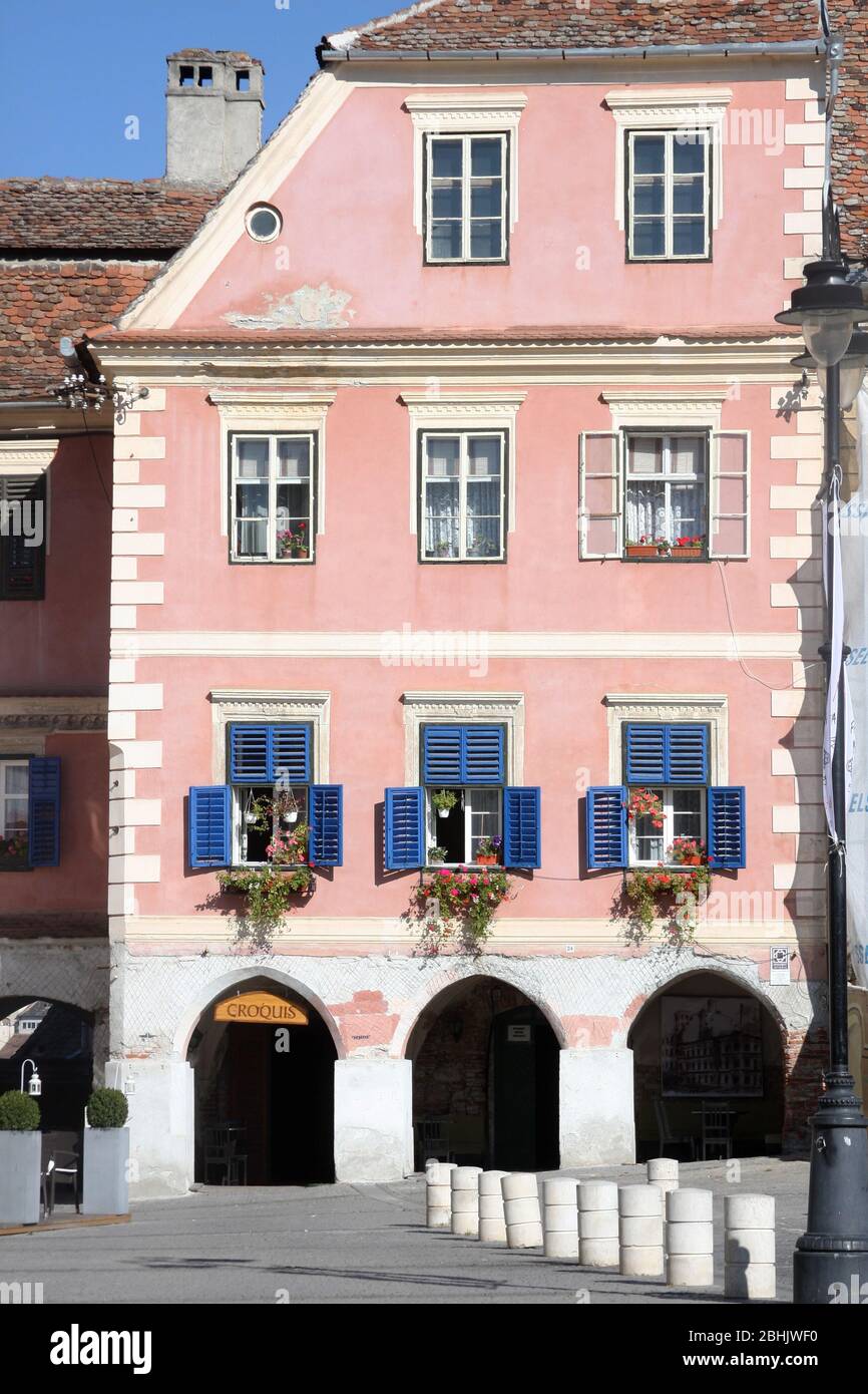 Sibiu, Romania. 16th century building facing the Little Square (Piata ...