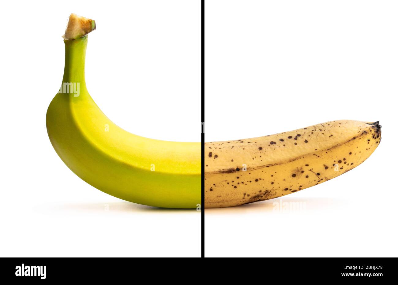 Conceptual image of half ripe banana showing different stages Stock ...