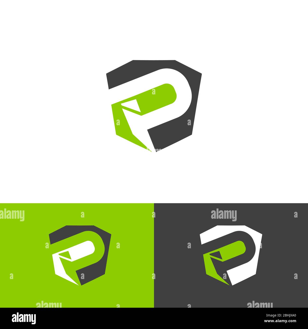 Letter iP simple symbol vector template in green color. Business iP ...