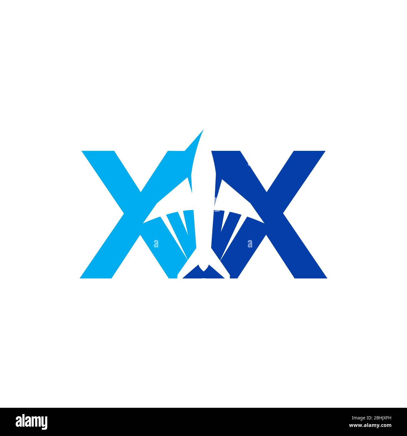 Creative letter XX symbol vector With plane in blue color. Letter ...