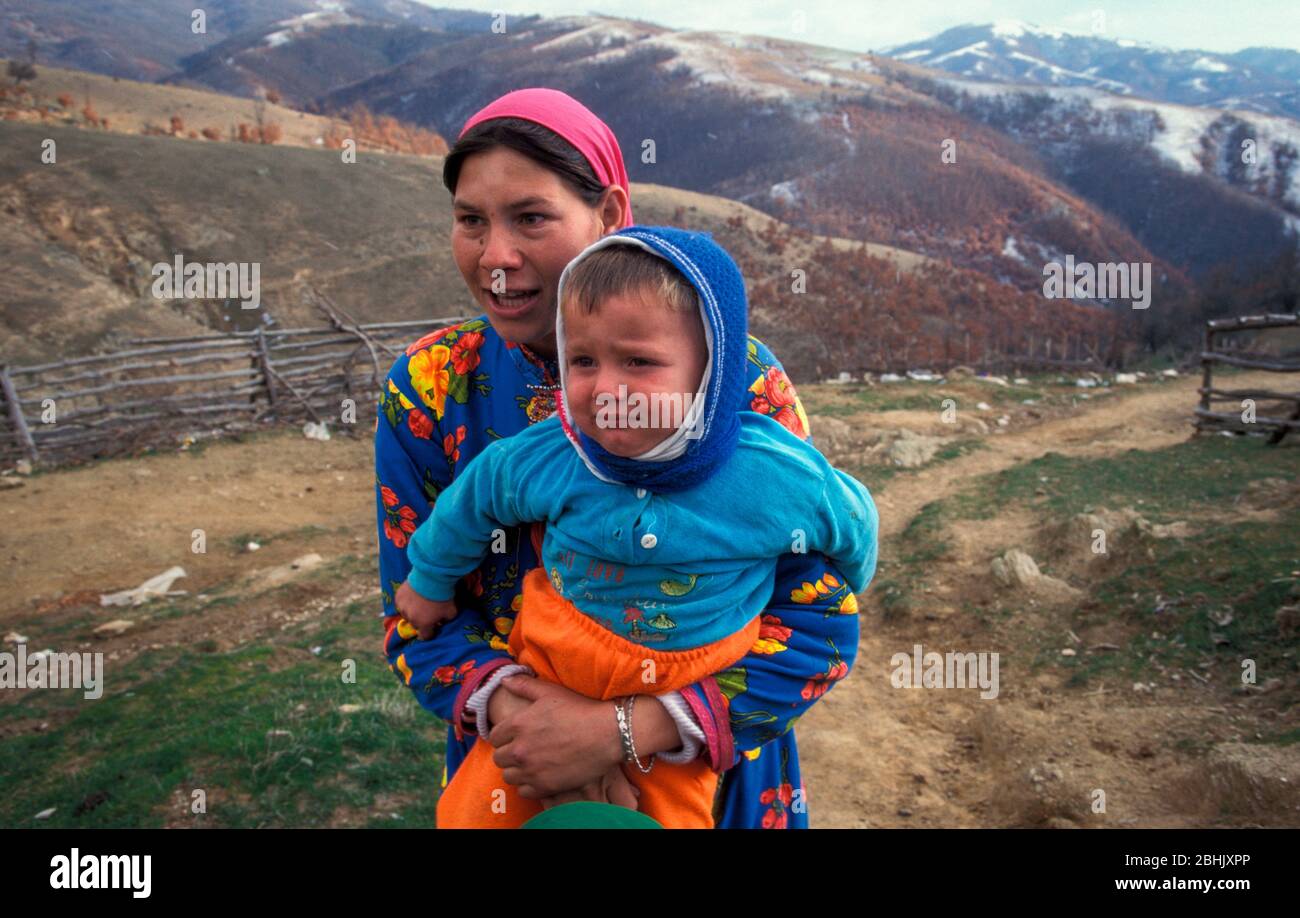 Yoruks mother and child in the Kumanovo region of North Macedonia Stock ...