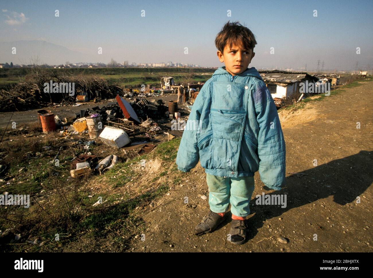 Roma child living in squalid conditions at the Vardarishte landfill ...