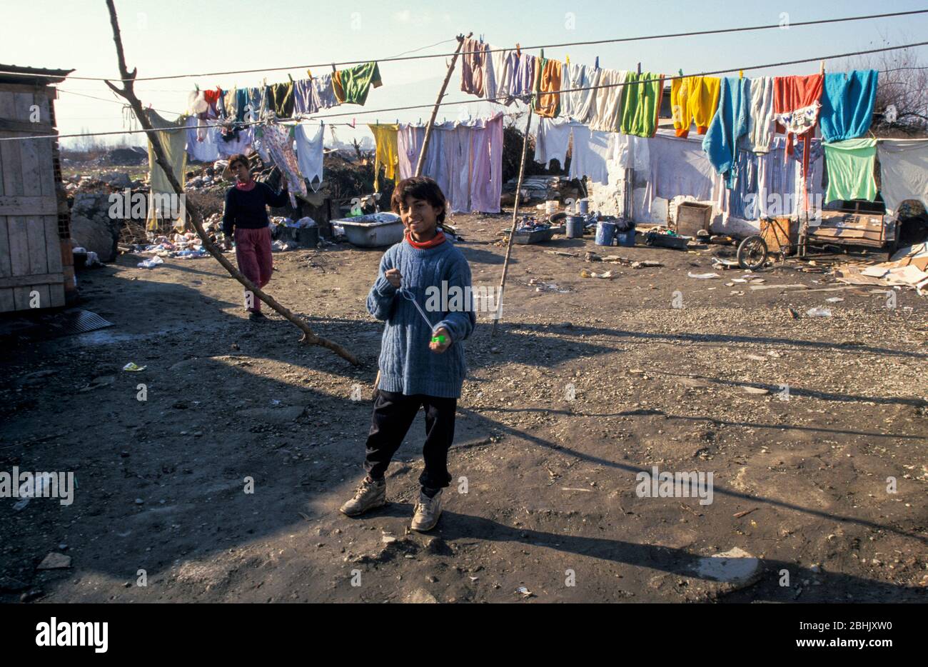 Roma children living in squalid conditions at the Vardarishte landfill ...