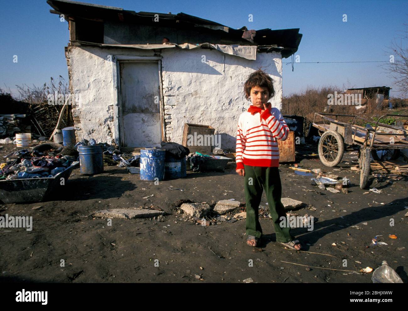 Roma child living in squalid conditions at the Vardarishte landfill ...