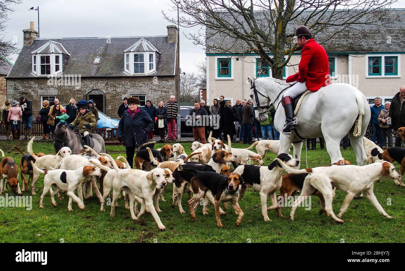 Jedforest Hunt meeting on Denholm Green on Boxing Day 2019 Stock Photo ...
