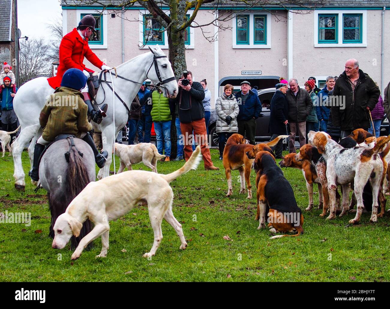 Jedforest Hunt meeting on Denholm Green on Boxing Day 2019 Stock Photo ...