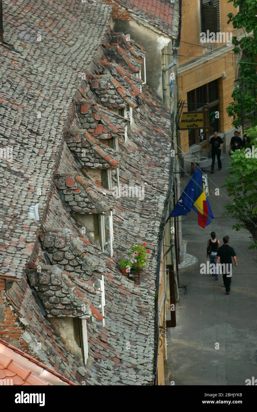 Sibiu, Romania. Massive tiled roofs covered with the traditional clay ...