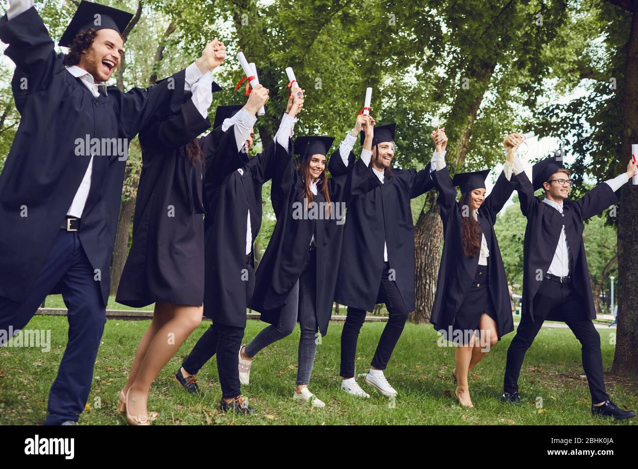 A group of graduates fun in the park. Education, training, graduates ...