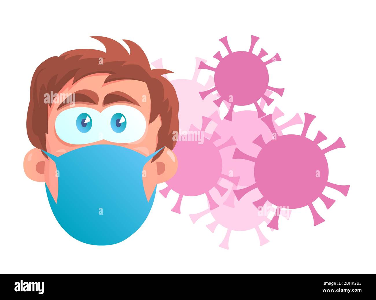 Face of a man with a protective mask against coronavirus. Scared eyes ...