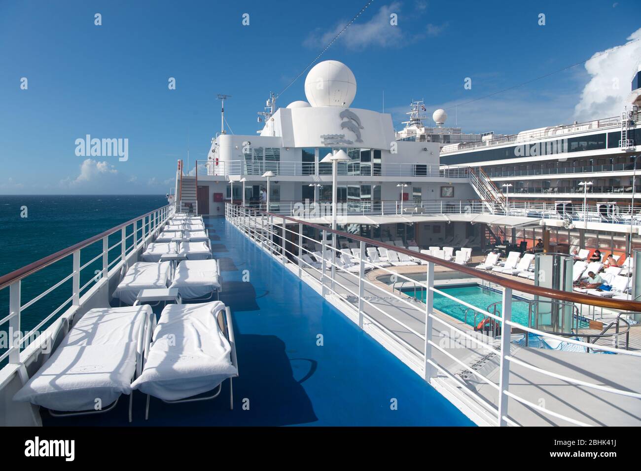 Miami, USA - December 31, 2015: Eurodam cruise ship. Pool and sun deck ...