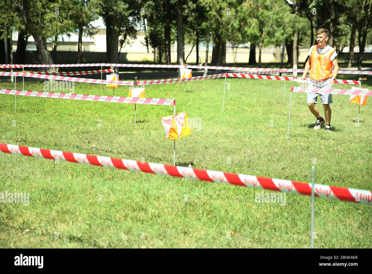 Outdoor orienteering check point activity . line at an orienteering ...