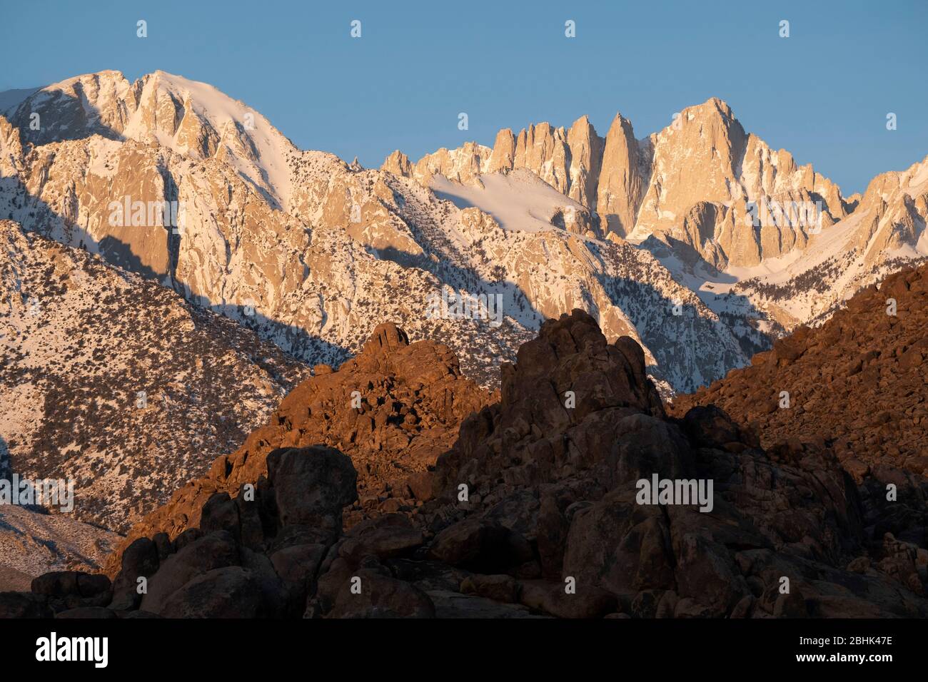View of Mt. Whitney at dawn from the Alabama Hills in Inyo County ...