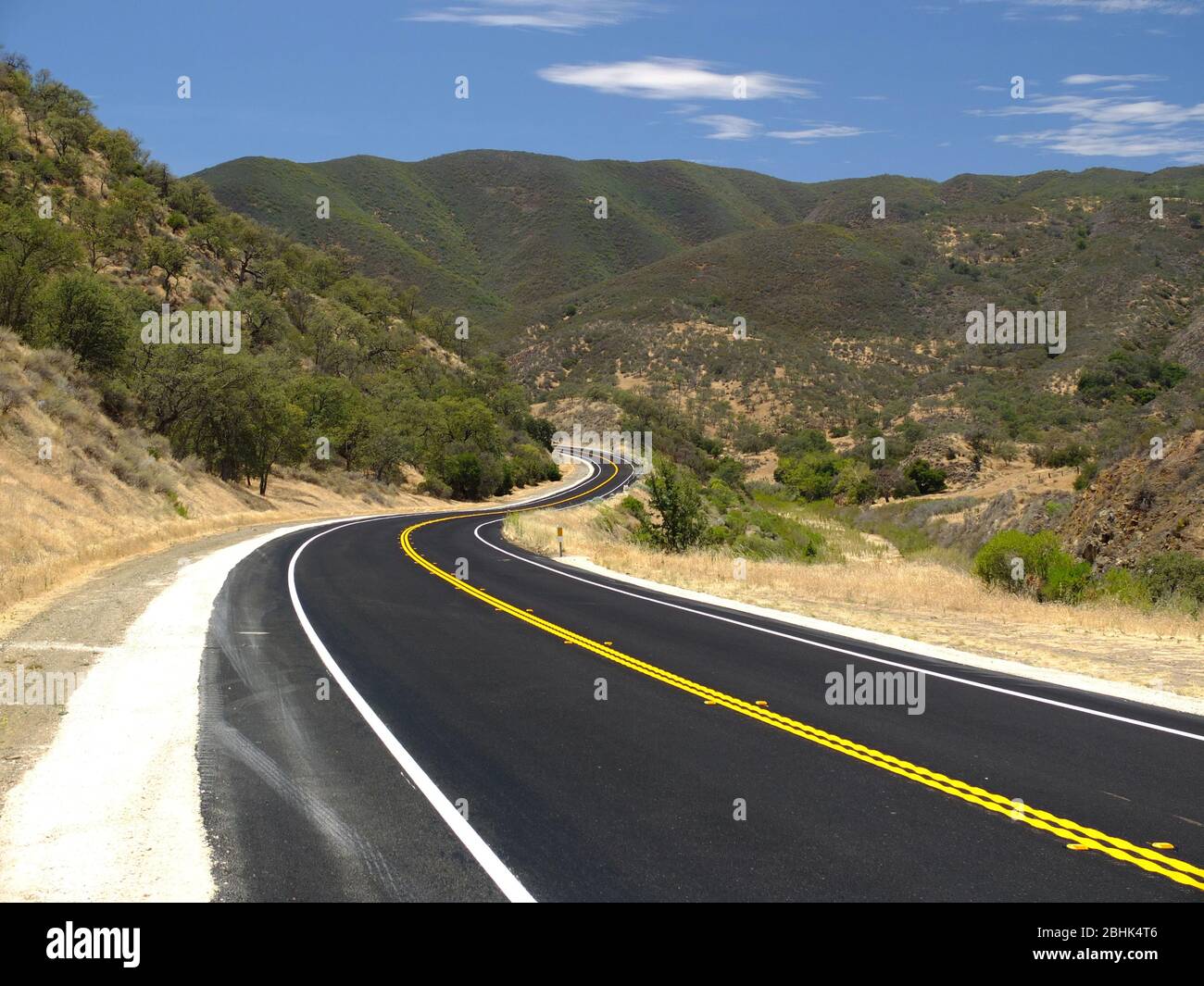 New black curving winding asphalt highway in Central California state ...