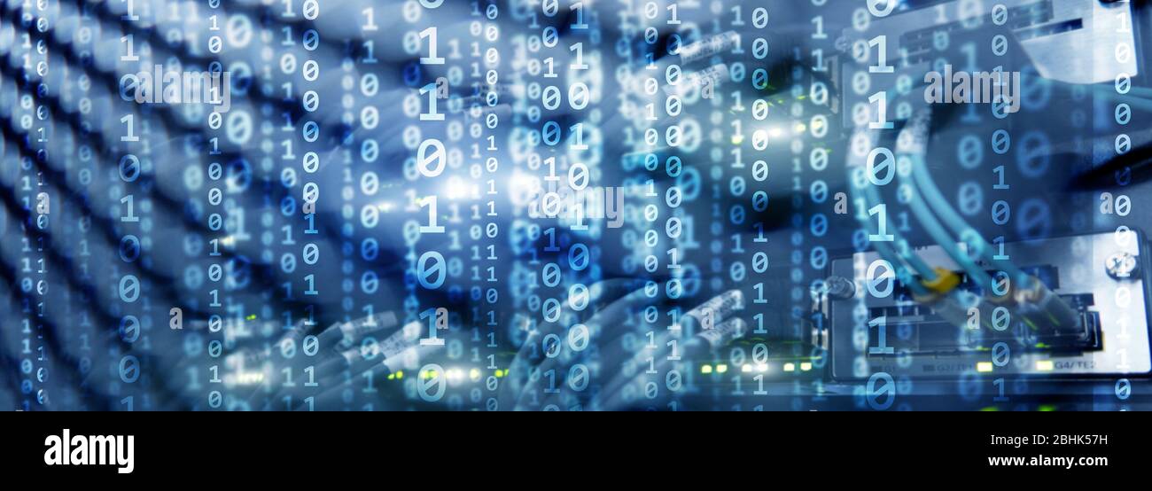 Matrix Futuristic theme multiple exposure binary numbers. Data center ...