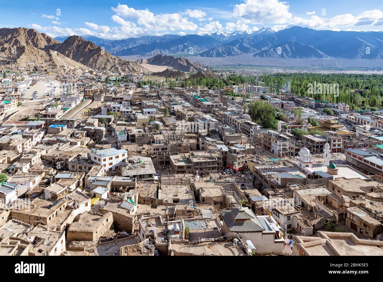 Aerial view of old city of Leh in Ladakh, India. Lah is the historical ...