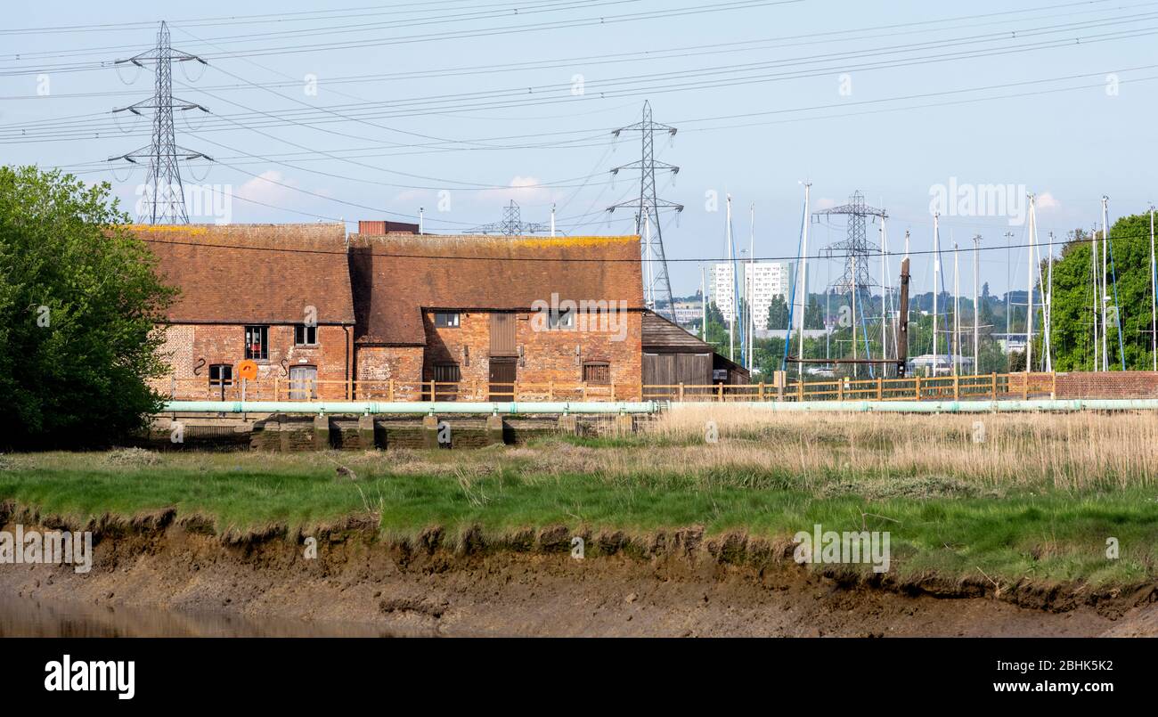 View of Eling Tide Mill grade II listed building looking across Bartley ...