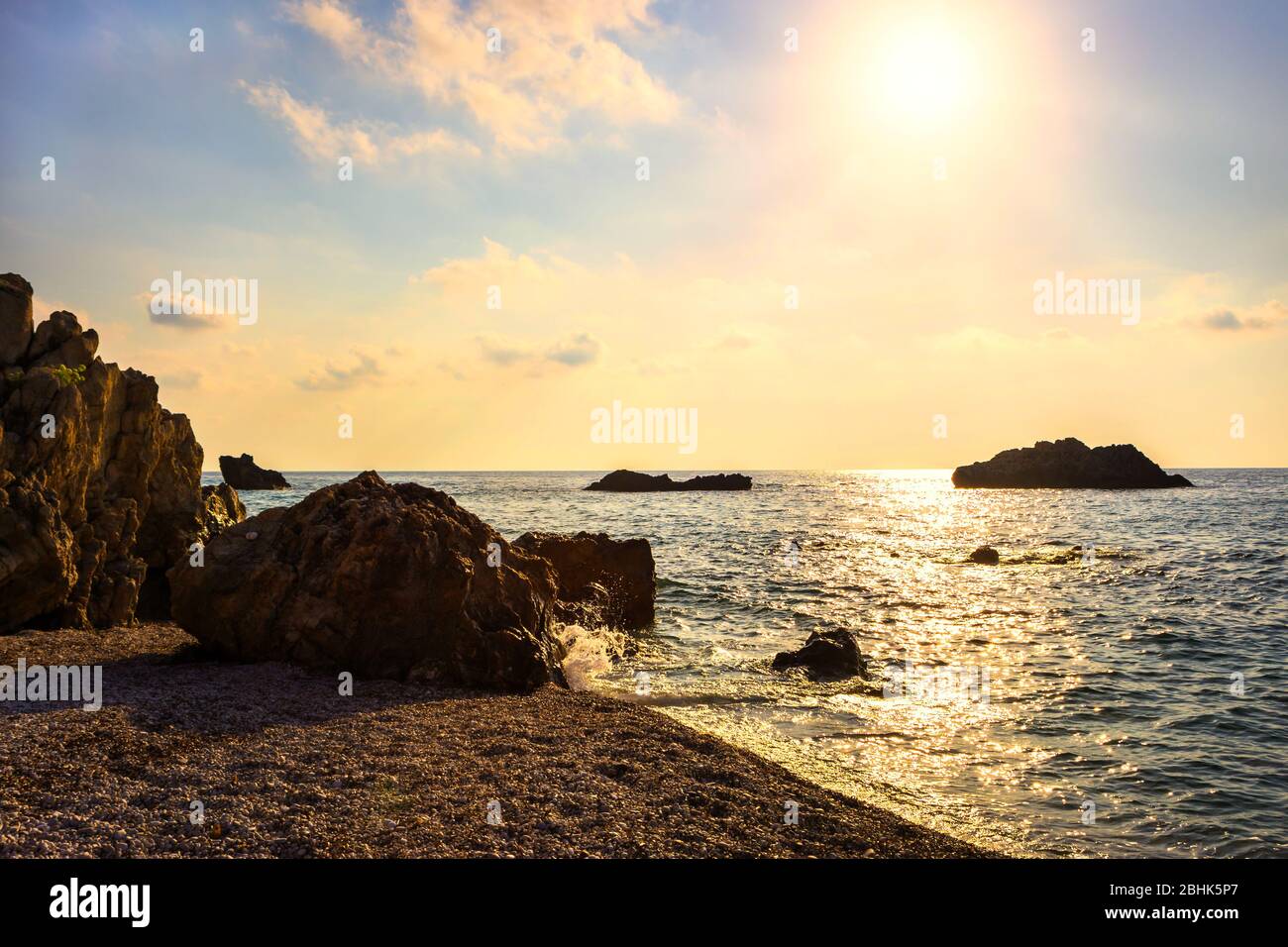 Beautiful sunset at Kathisma beach, west coast of Lefkada island ...