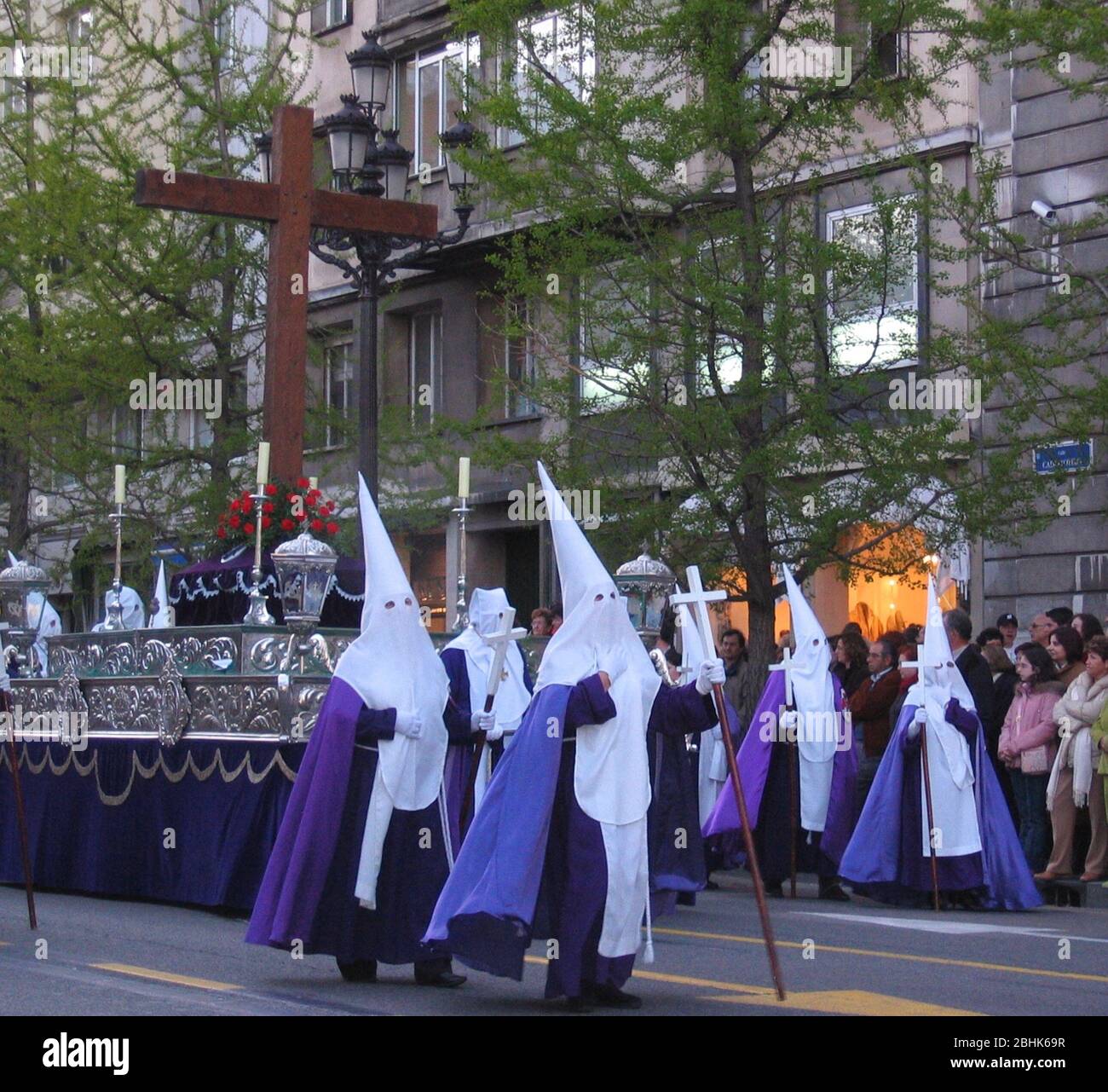 Simple wooden cross on a carriage in the Easter Parade procession ...