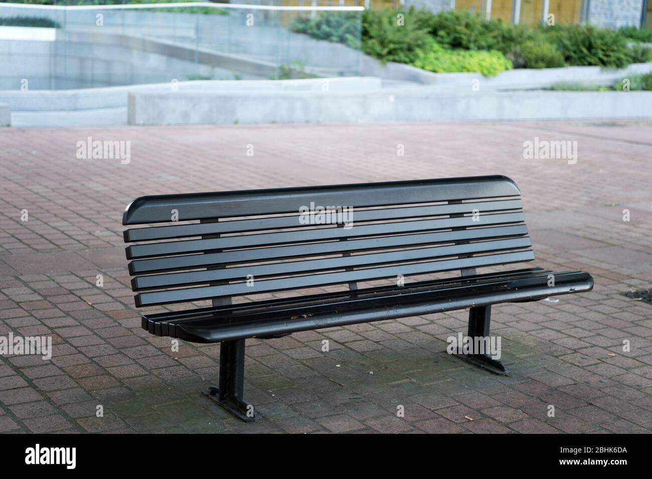 Urban furniture. Outdoor bench or seat. City bench with backrest ...
