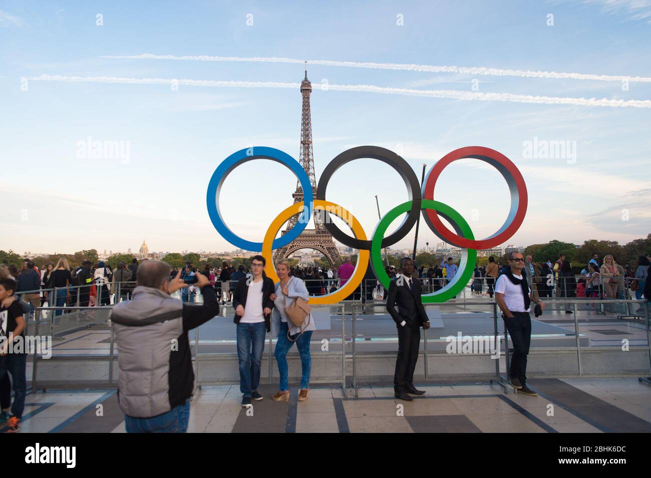 Paris, France - September 29, 2017: olympic rings on Eiffel tower ...