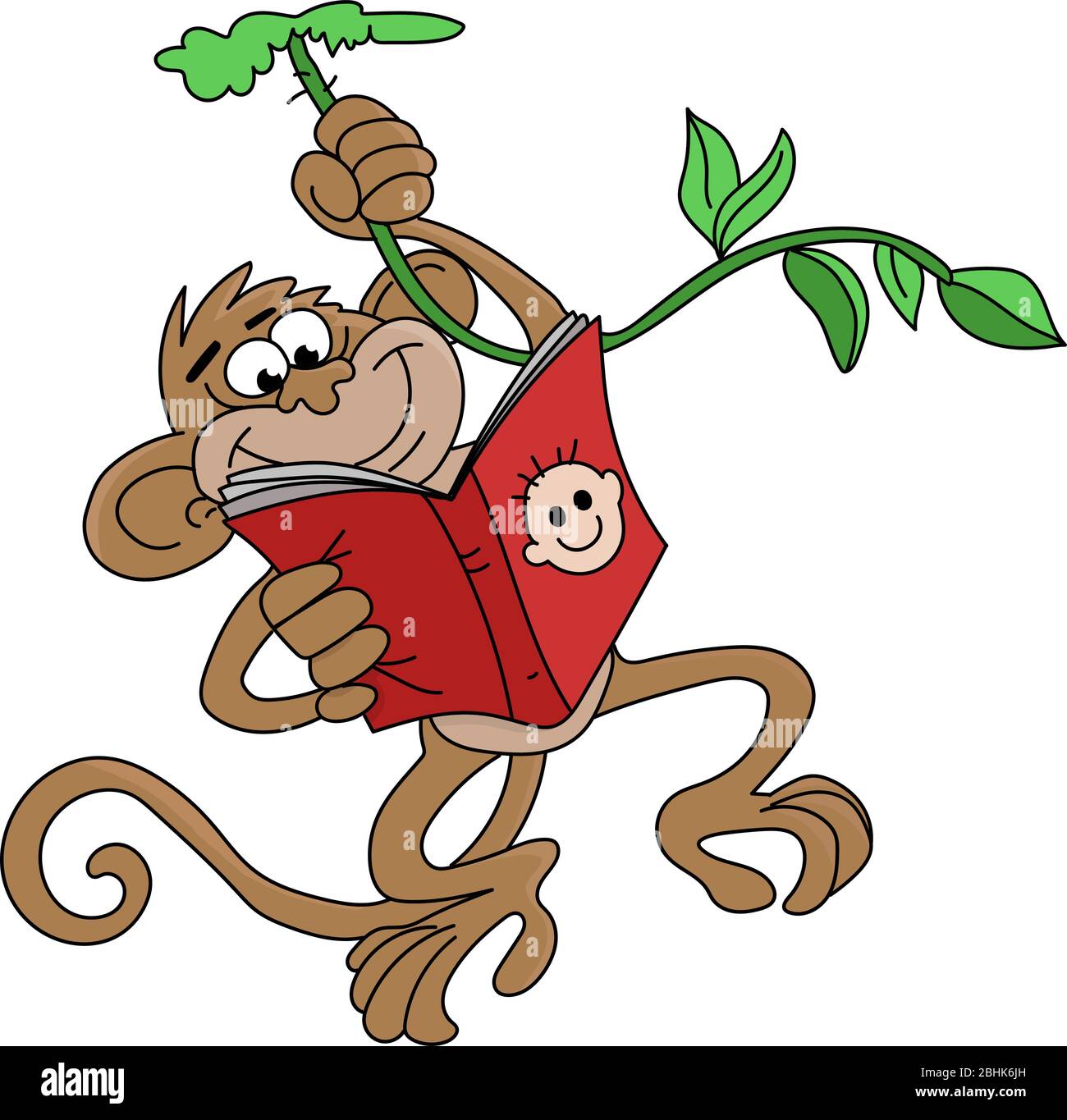 Cartoon monkey hanging reading a book vector illustration Stock Vector ...