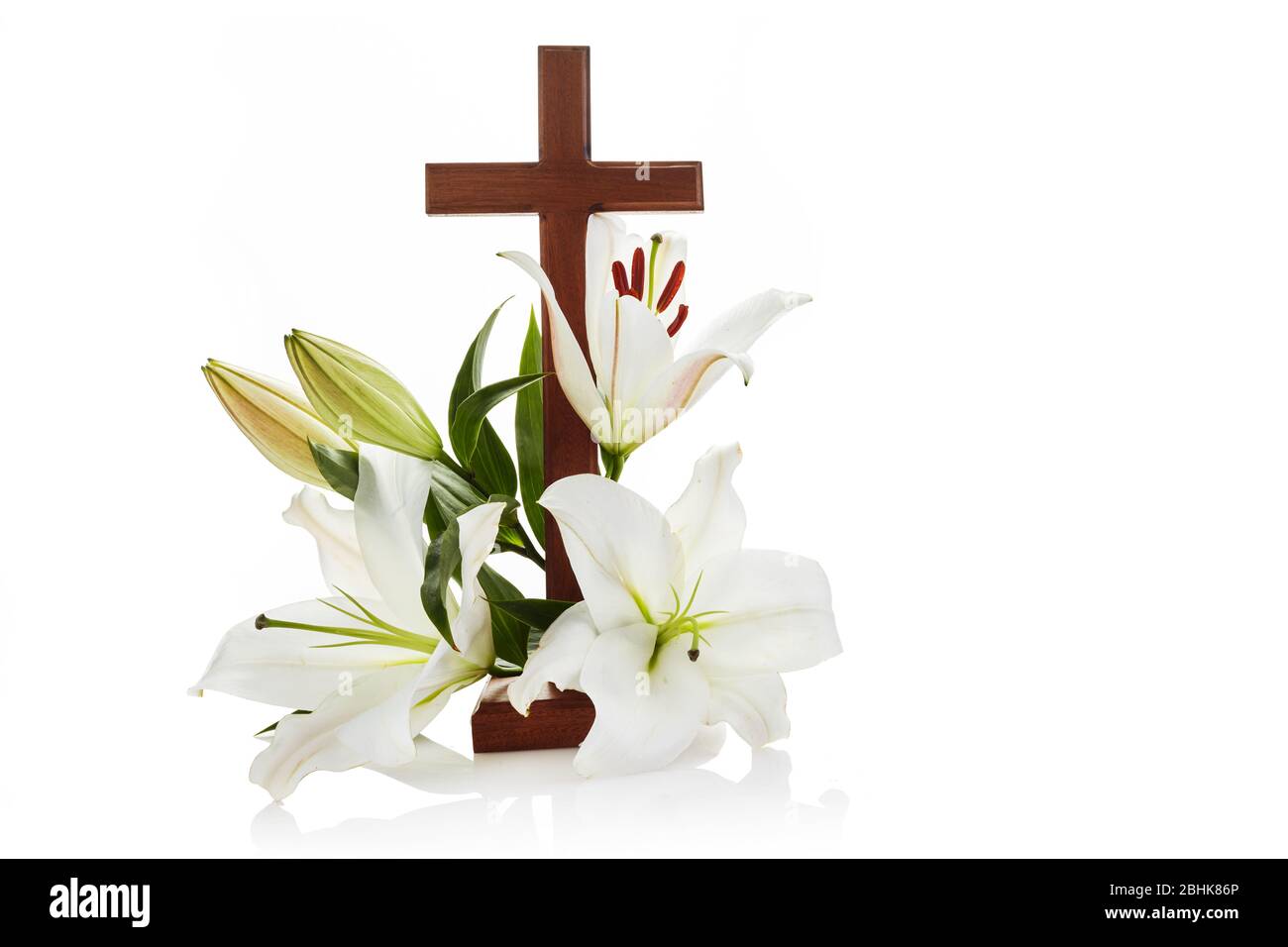 Cross with lilies isolated on white background for decorative design ...