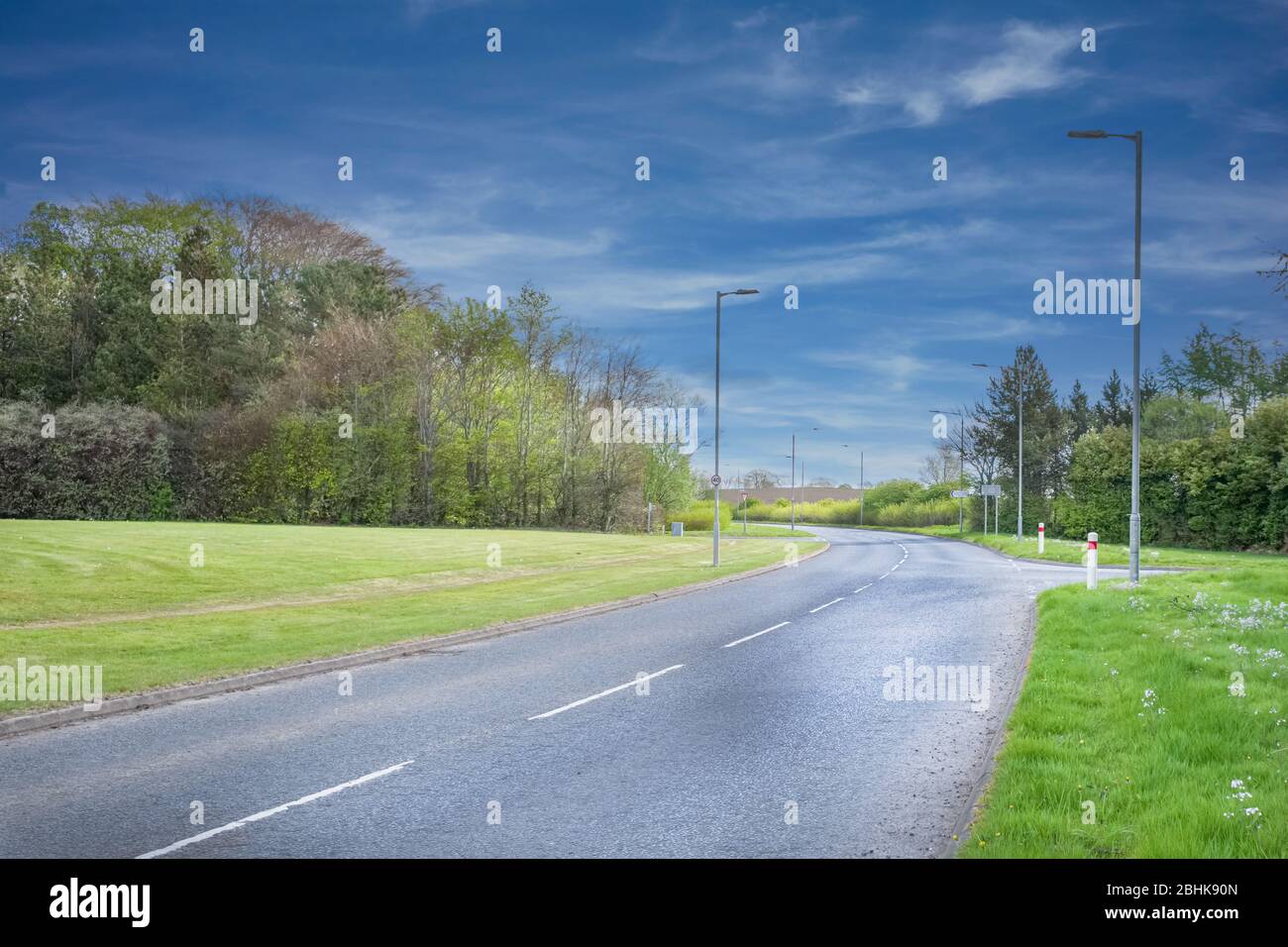 Looking over to the normally busy Stewarton Road (B769) that is ...