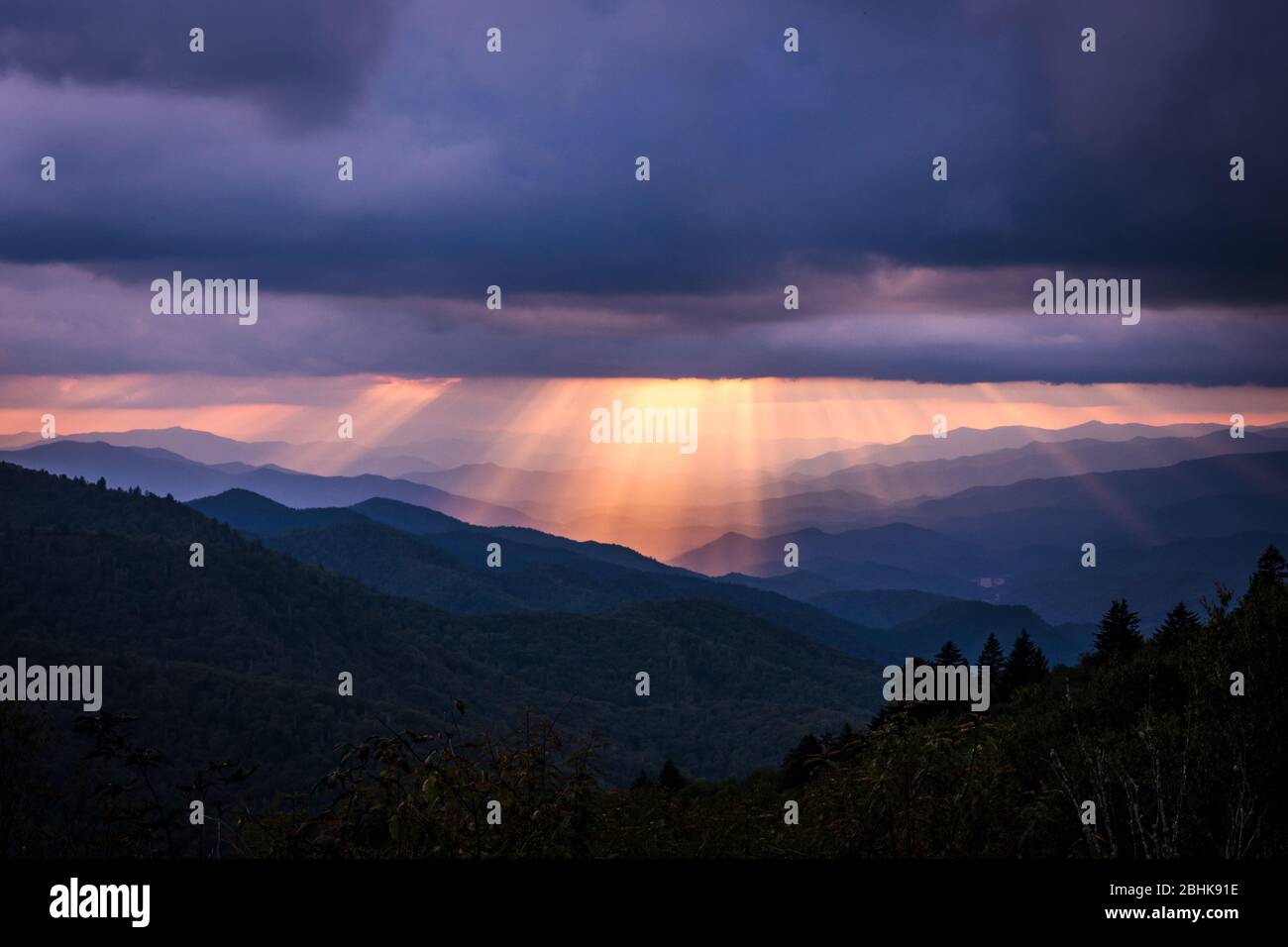 Sunburst Covers Distant Hills in Blue Ridge mountains Stock Photo - Alamy