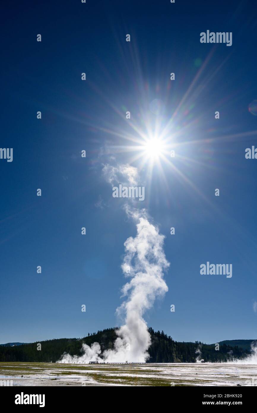 Sunburst Over Excelsior Geyser in Yellowstone Stock Photo - Alamy