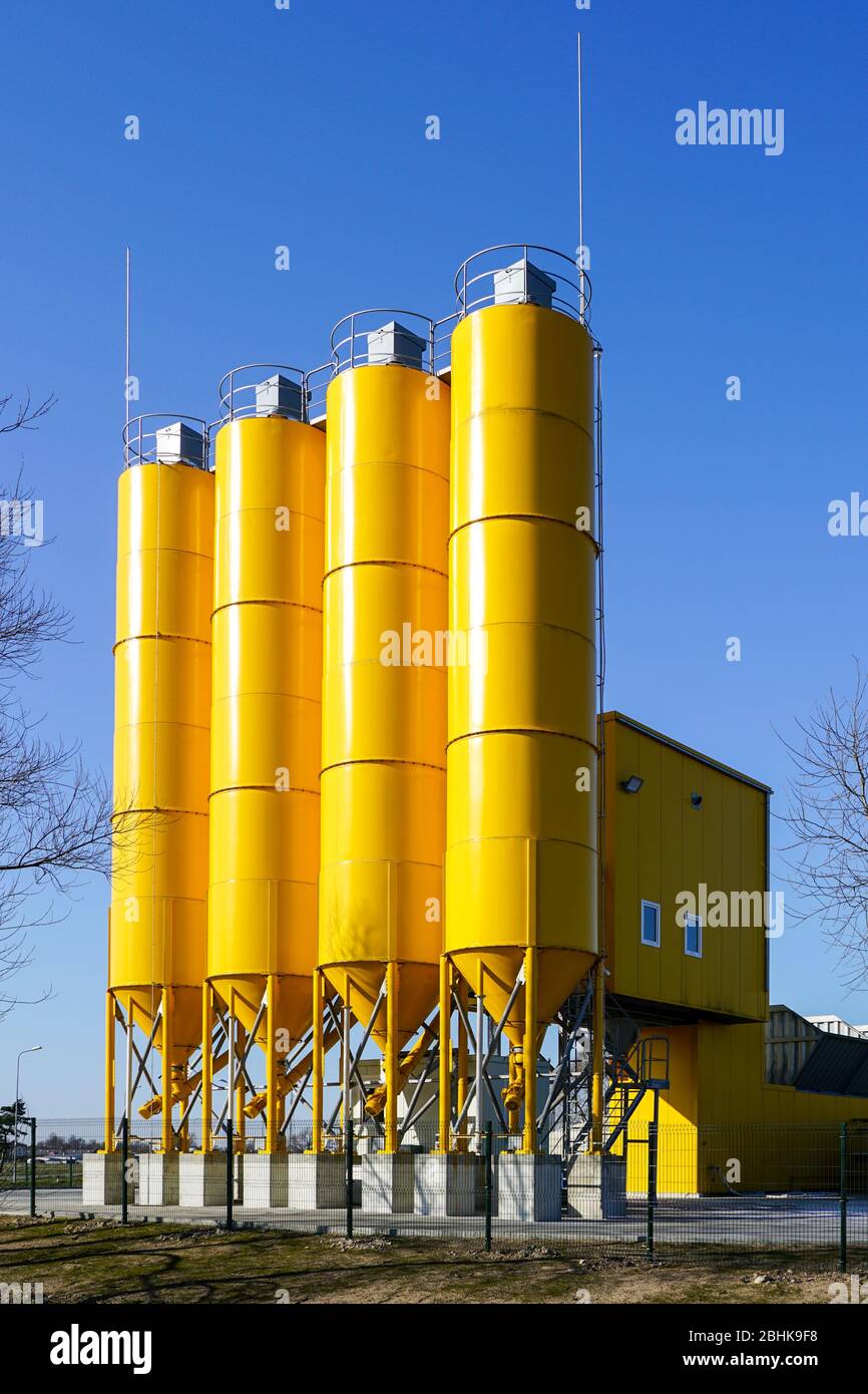ready new modern stationary concrete batching plant Stock Photo - Alamy