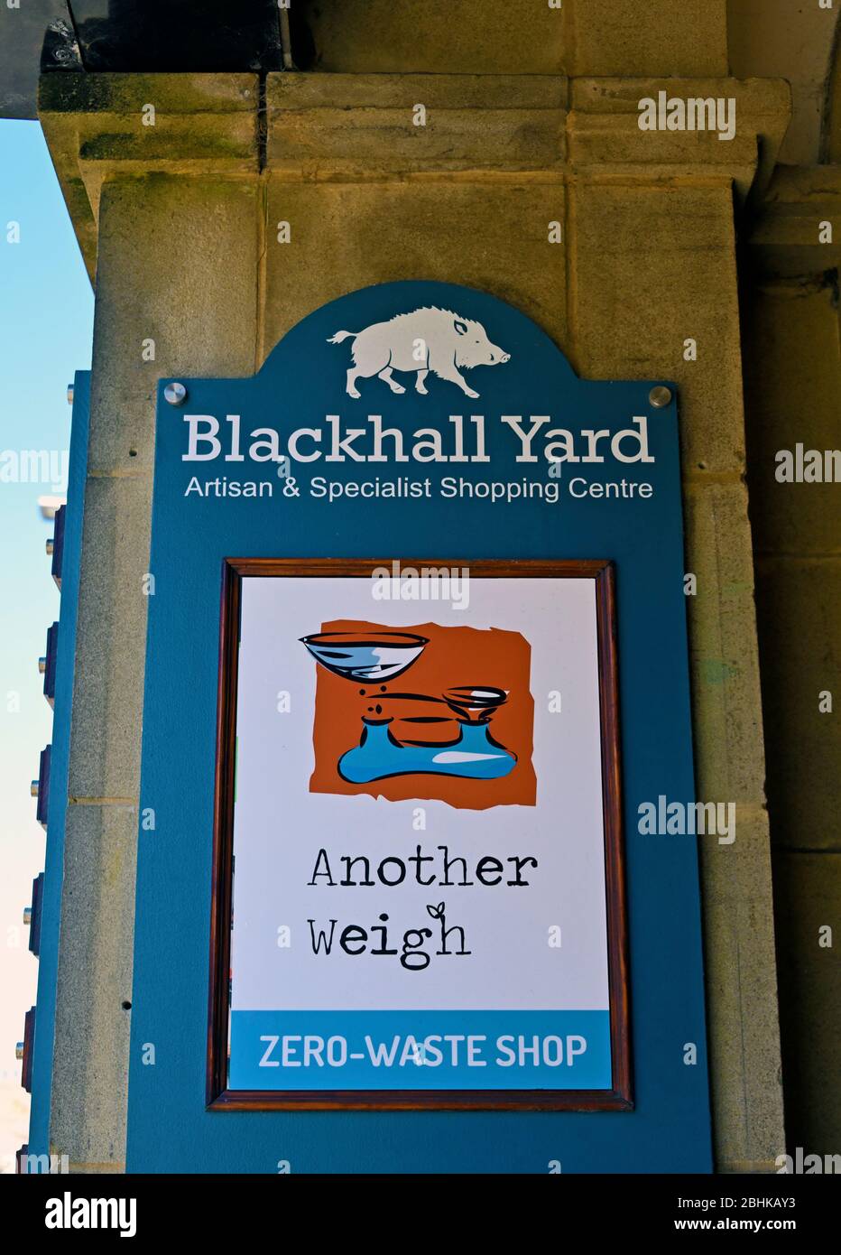 Shop sign. Another Weigh, Zero-waste shop. Blackhall Shopping Yard ...