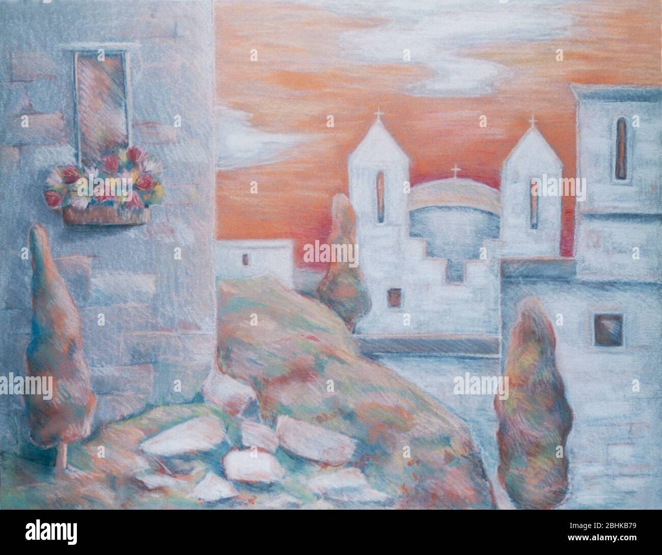 Decorative panno with greece architecture, pastel picture Stock Photo ...