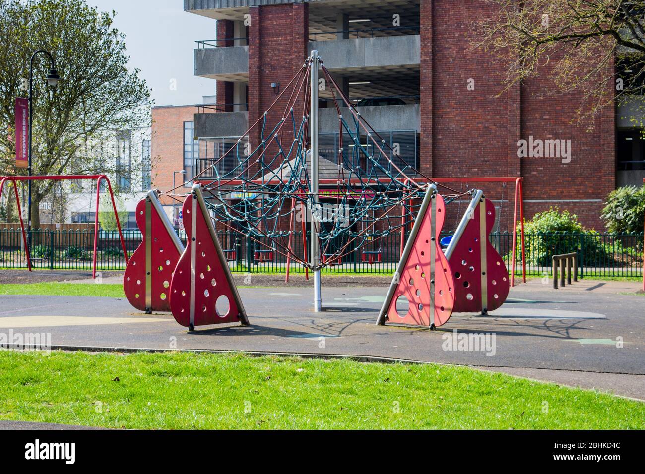 A rope climbing frame in the childrens play area of Trowbridge town ...