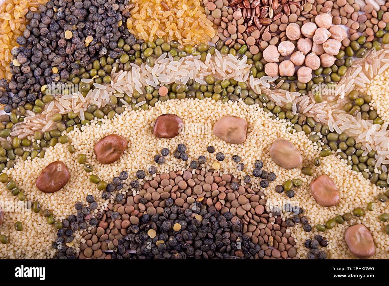 Food background. Stylized food map of various sereals, beans, grain and ...