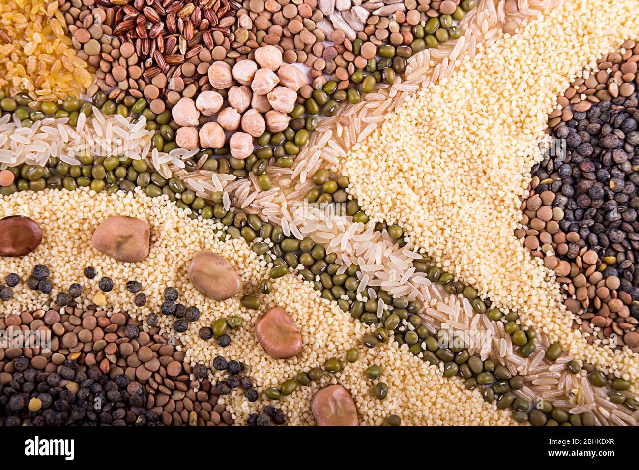 Food background. Stylized food map of various Legumes, sereals, beans ...
