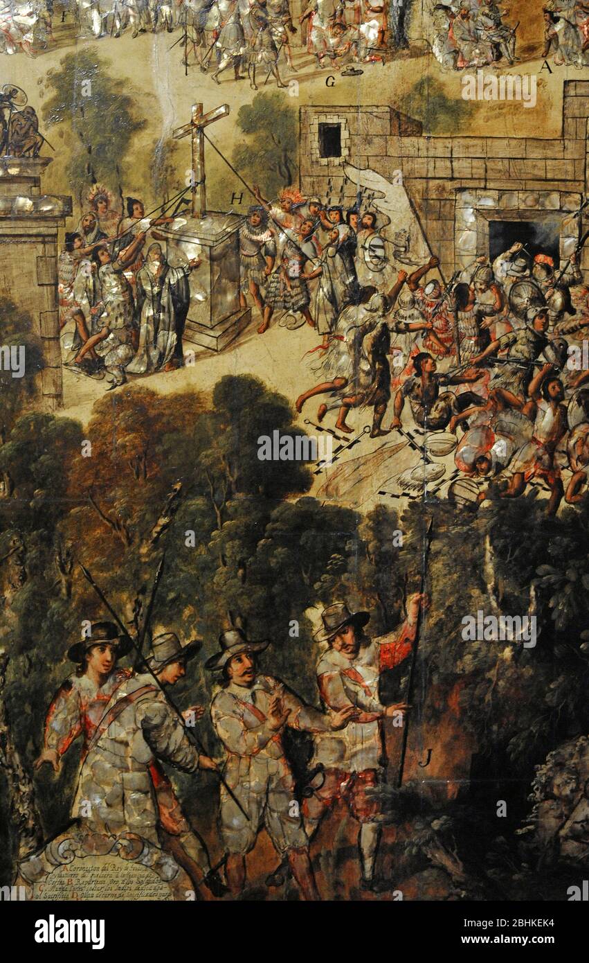 The Conquest of Mexico. Anonymous author. Table, oil, nacre. It is part ...