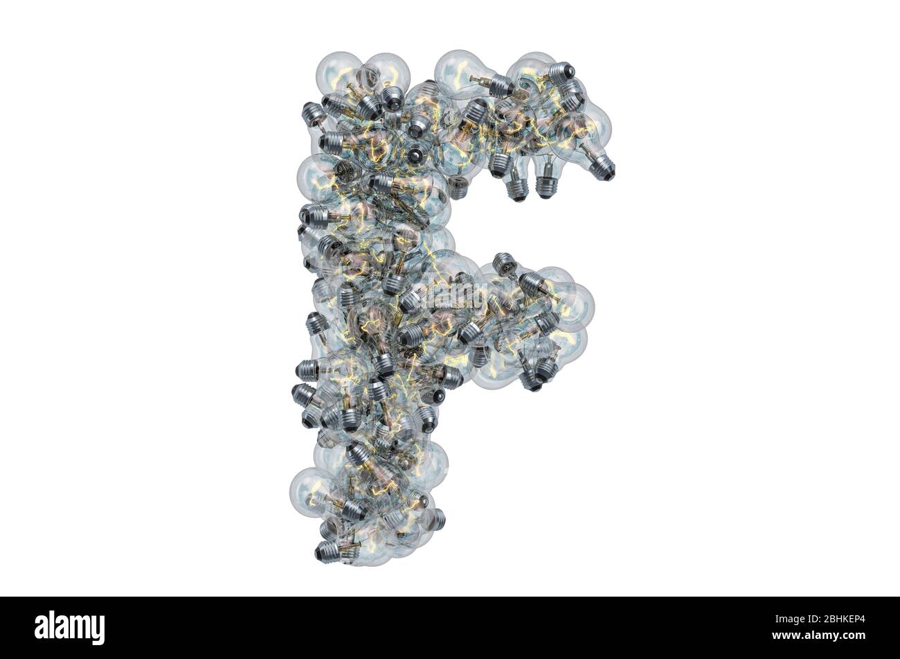 Letter F from light bulbs, 3D rendering isolated on white background ...