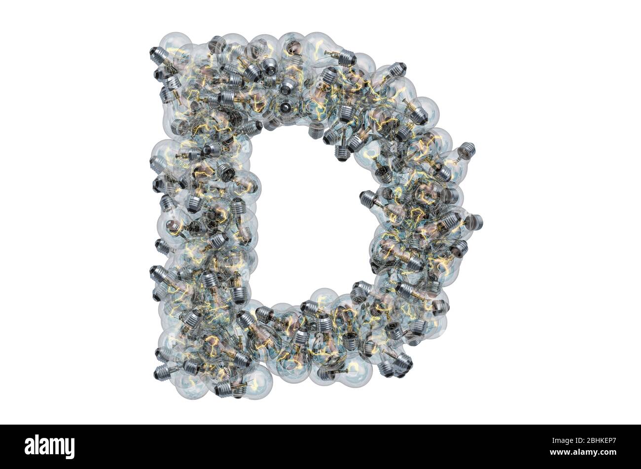 Letter D from light bulbs, 3D rendering isolated on white background ...