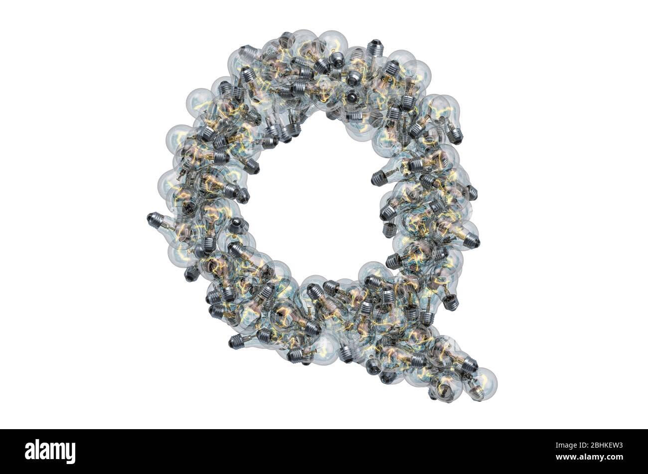 Letter Q from light bulbs, 3D rendering isolated on white background ...