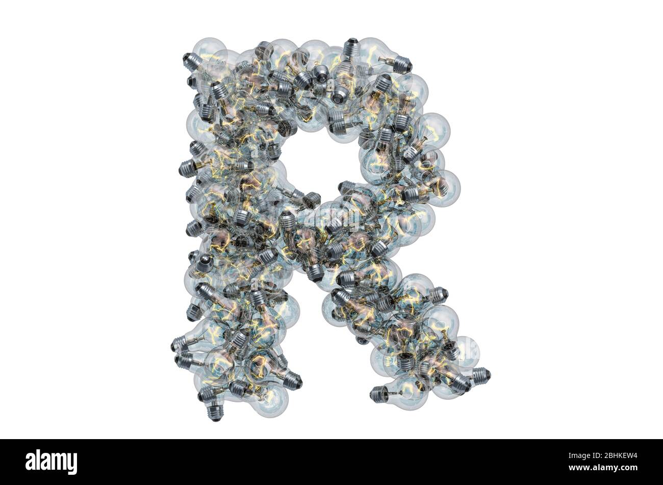 Letter R from light bulbs, 3D rendering isolated on white background ...