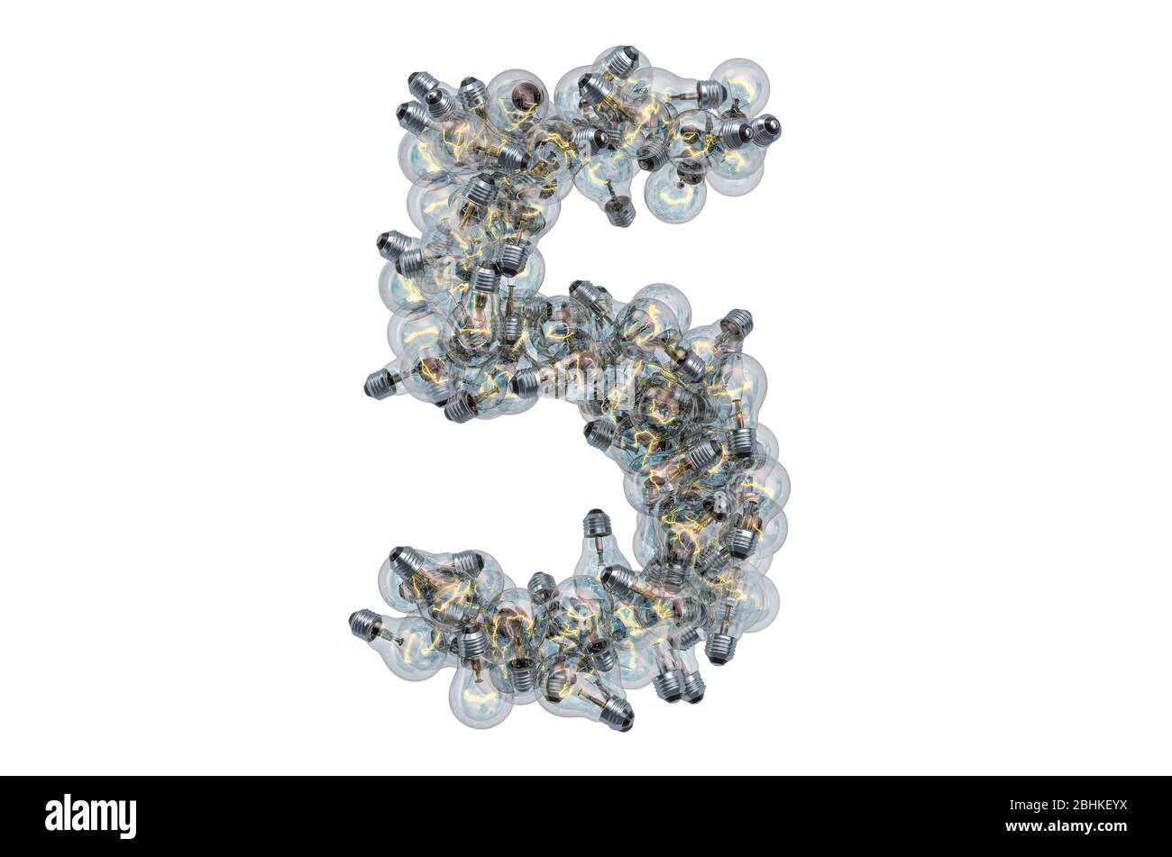 Number 5 from light bulbs, 3D rendering isolated on white background ...