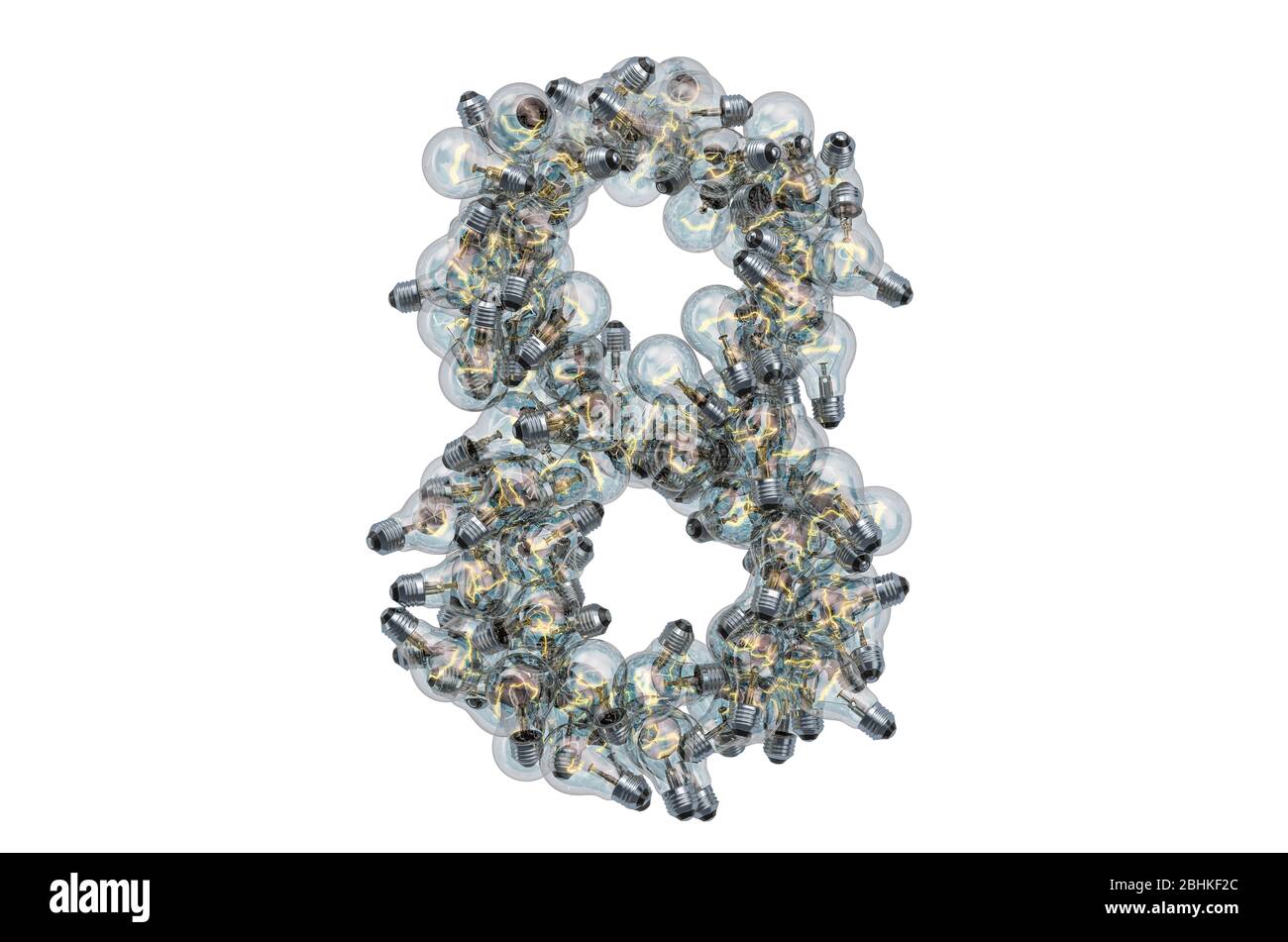 Number 8 from light bulbs, 3D rendering isolated on white background ...