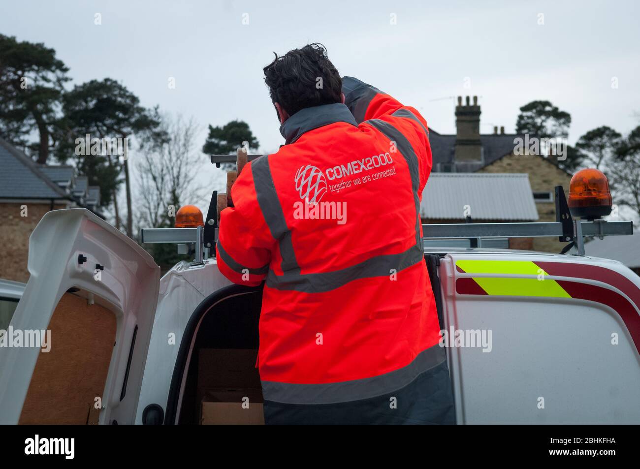 Virgin Media Engineers installing Stock Photo - Alamy